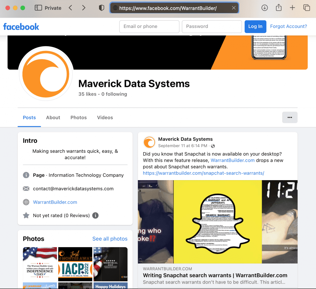 Writing Facebook Search Warrants | Warrant Builder